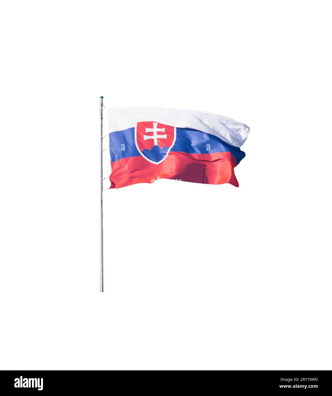the flag of Slovakia flying on the flagpole isolated on a transparent ...