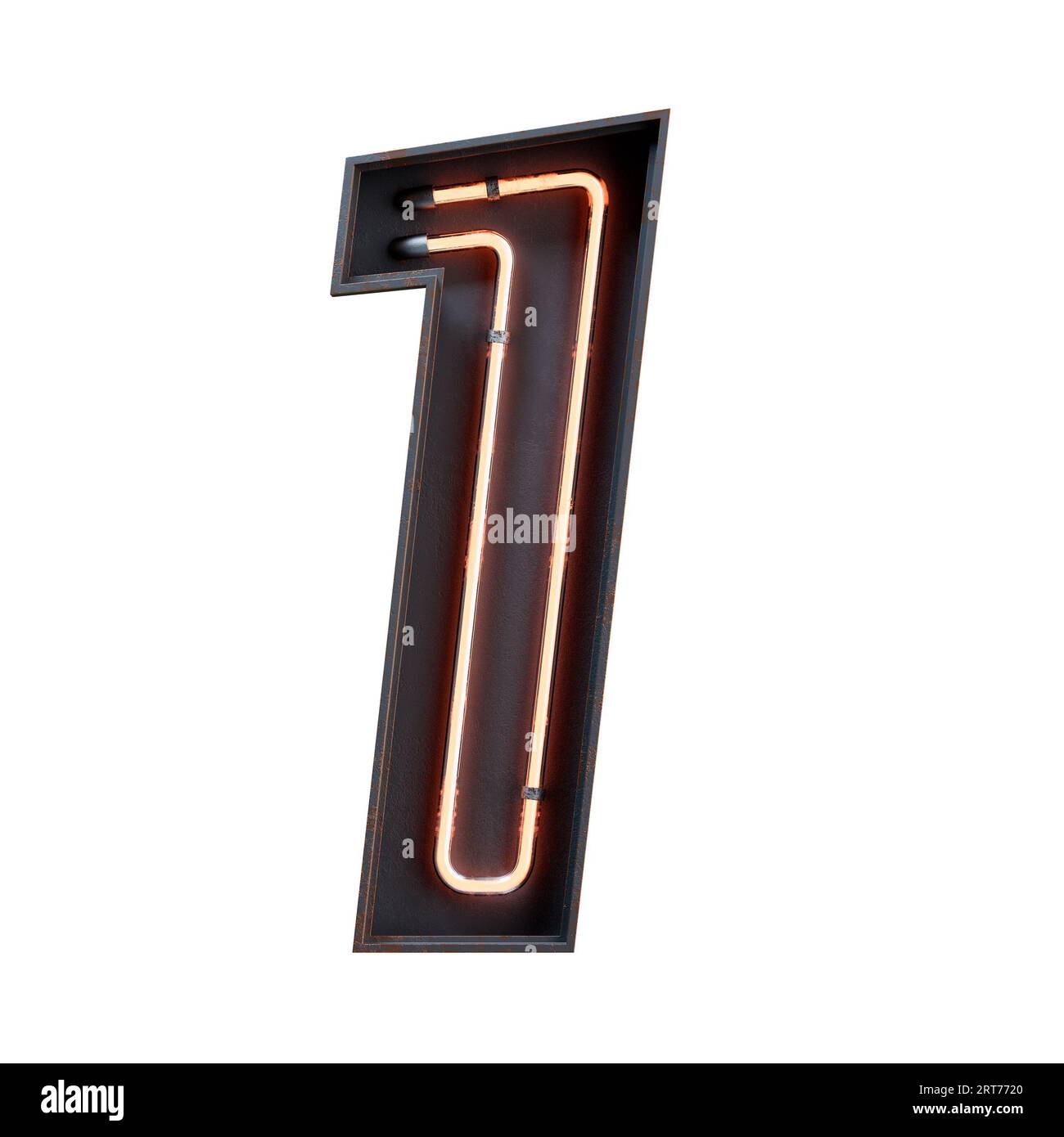 3D illustration of orange Neon light digit number character font. Neon ...