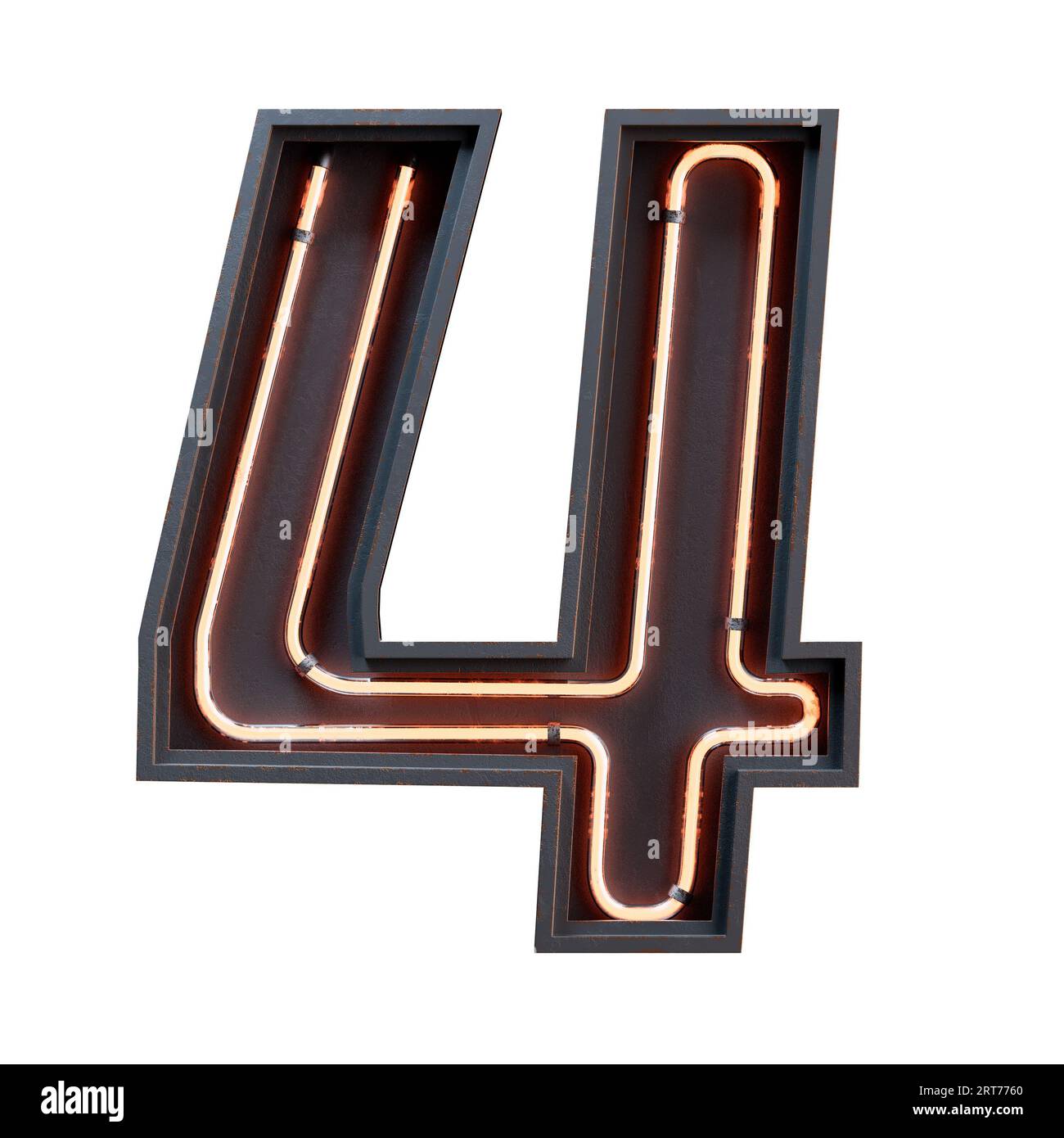 3D illustration of orange Neon light digit number character font. Neon ...
