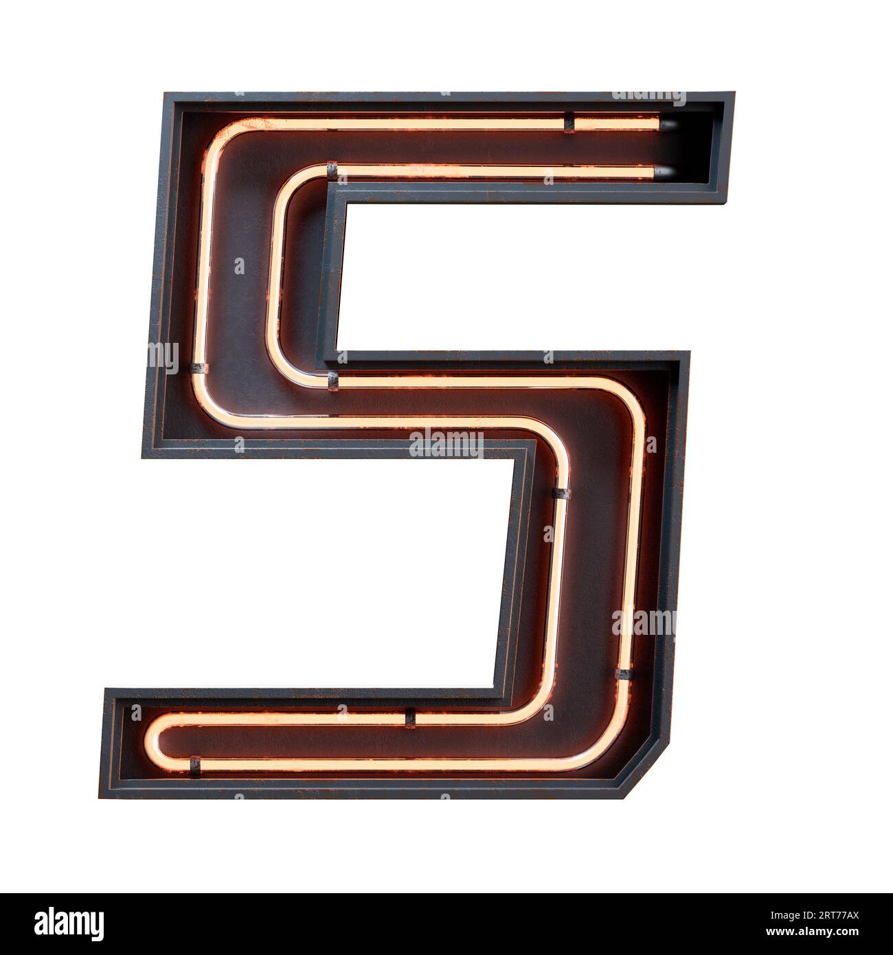 3D illustration of orange Neon light digit number character font. Neon ...