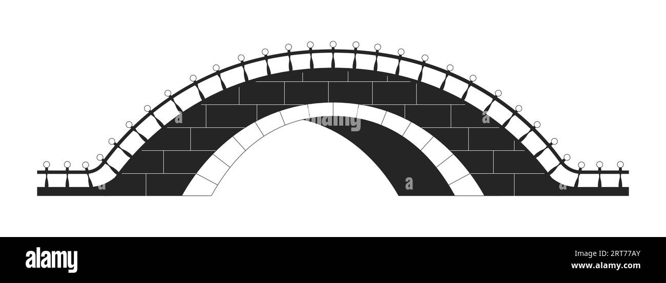 Contemporary Brick Bridge Flat Monochrome Isolated Vector Object Stock