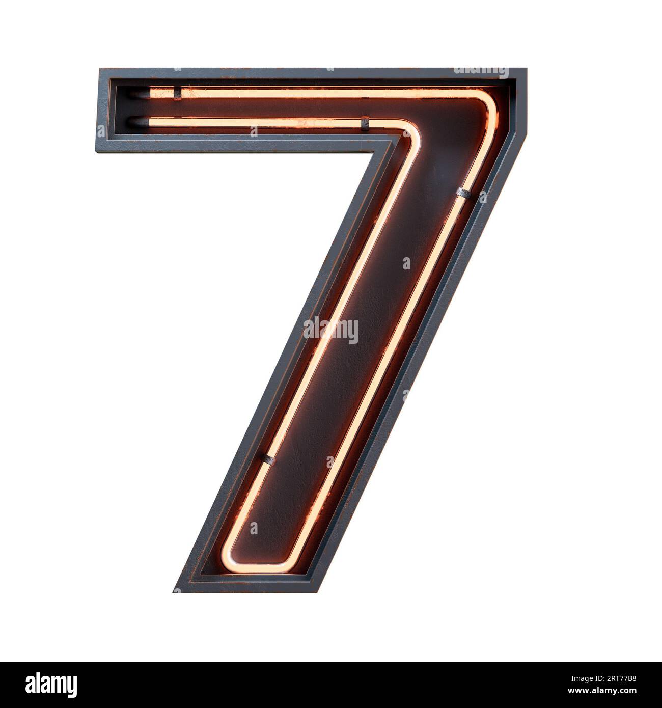 3D illustration of orange Neon light digit number character font. Neon ...