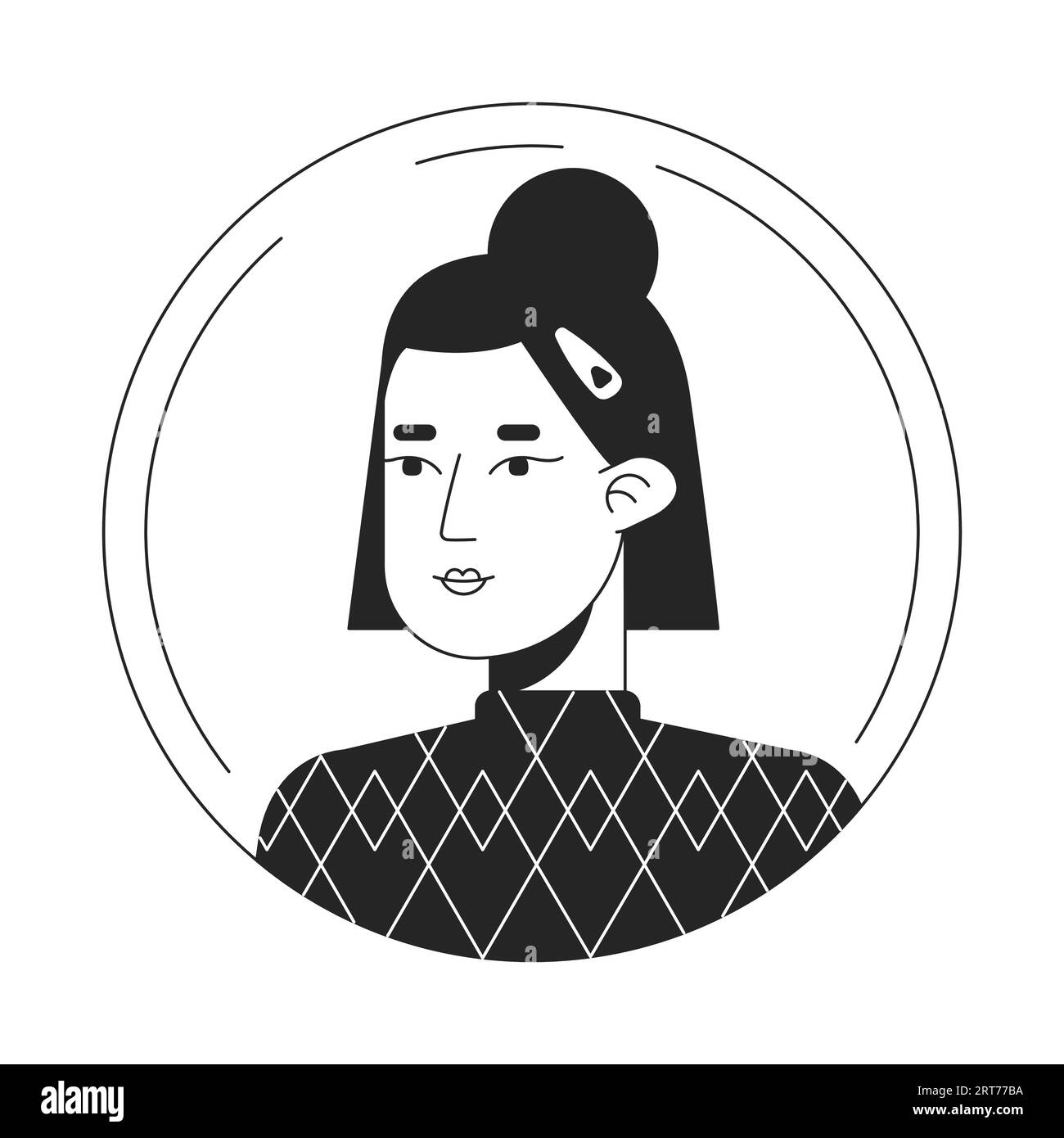 Trendy hairstyle asian girl black white cartoon avatar icon Stock ...