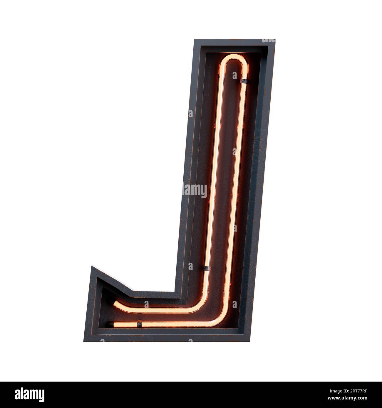 3D illustration of orange Neon light alphabet character Capital letter ...