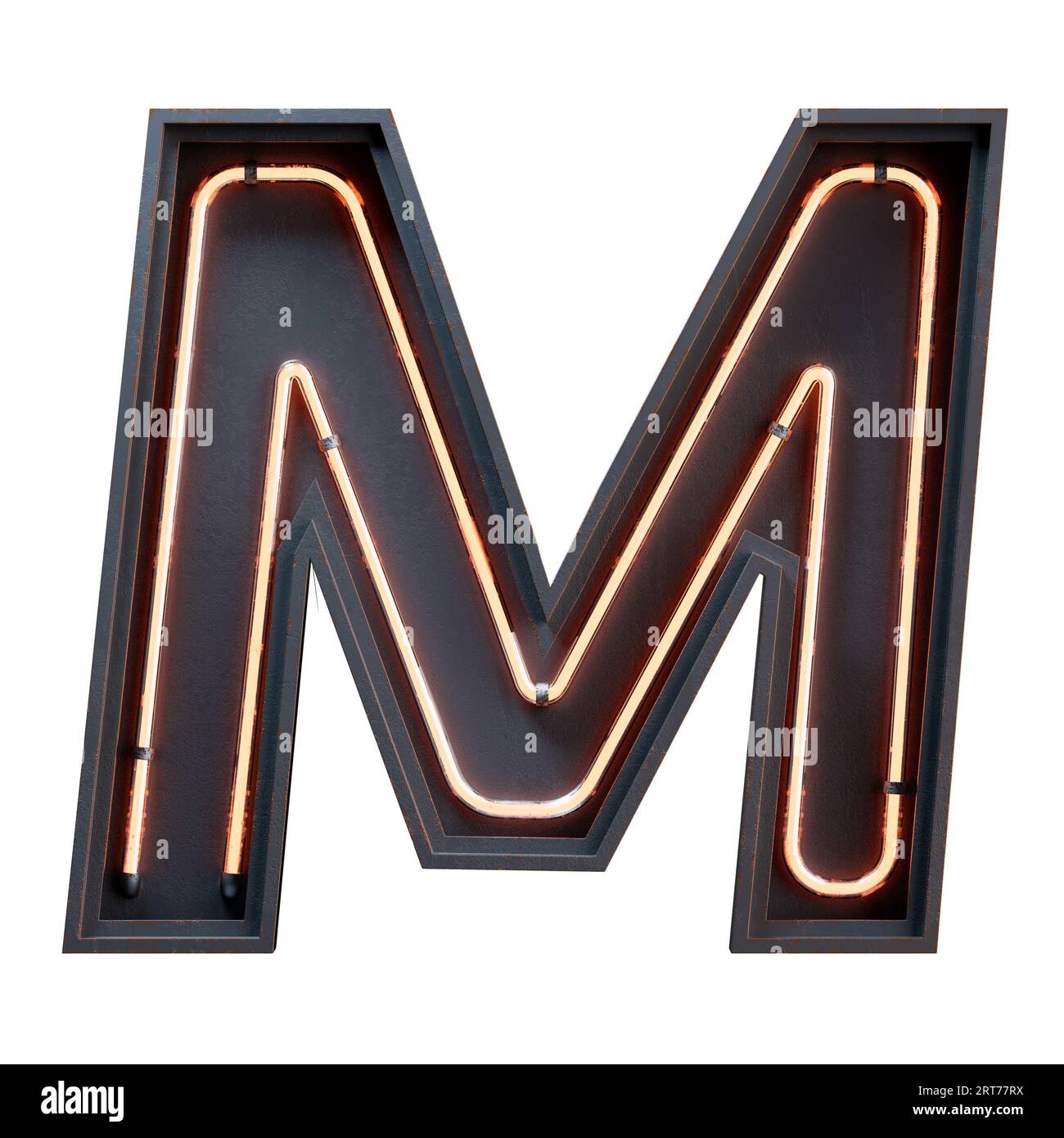 3D illustration of orange Neon light alphabet character Capital letter ...