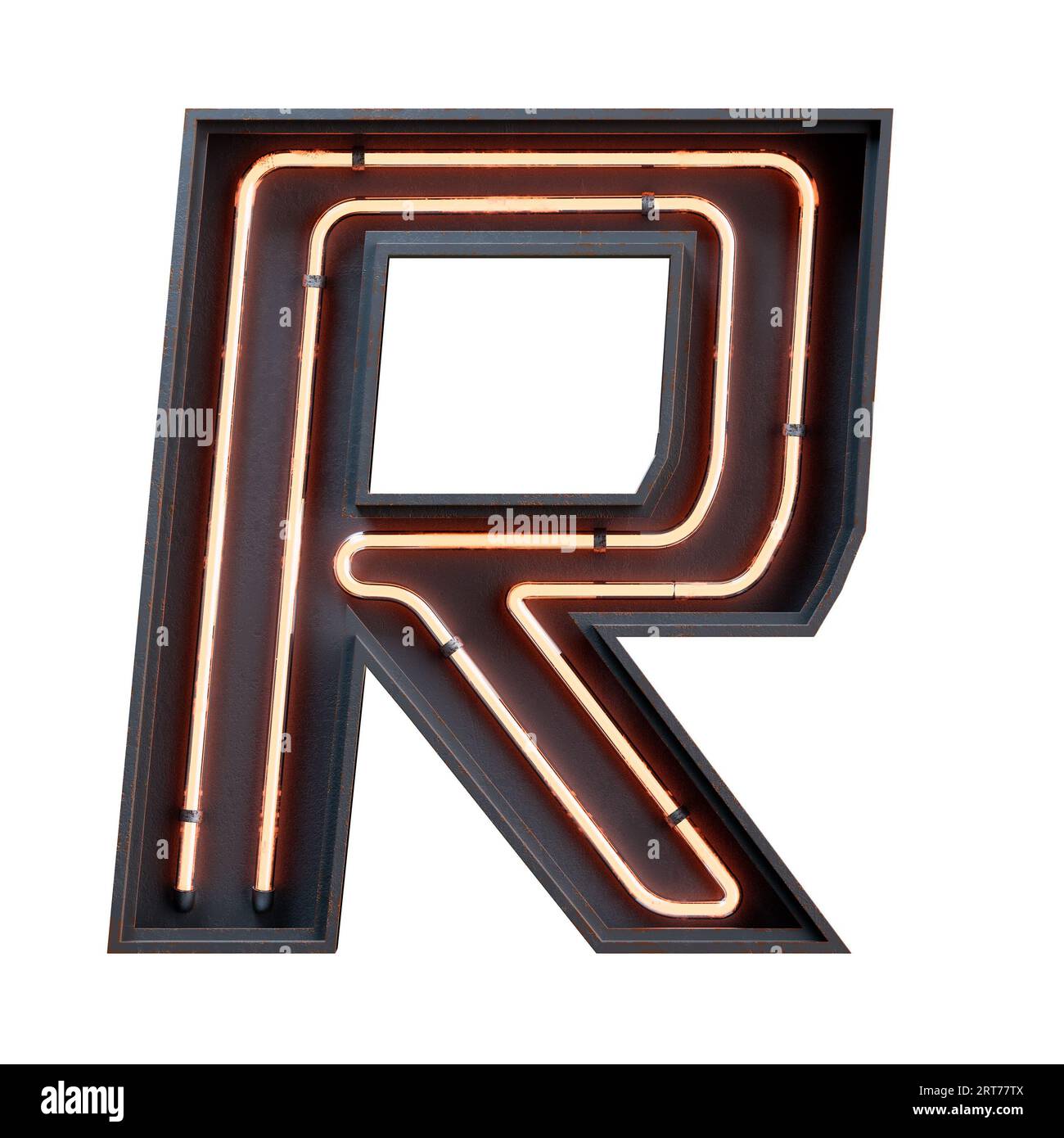 3D illustration of orange Neon light alphabet character Capital letter ...