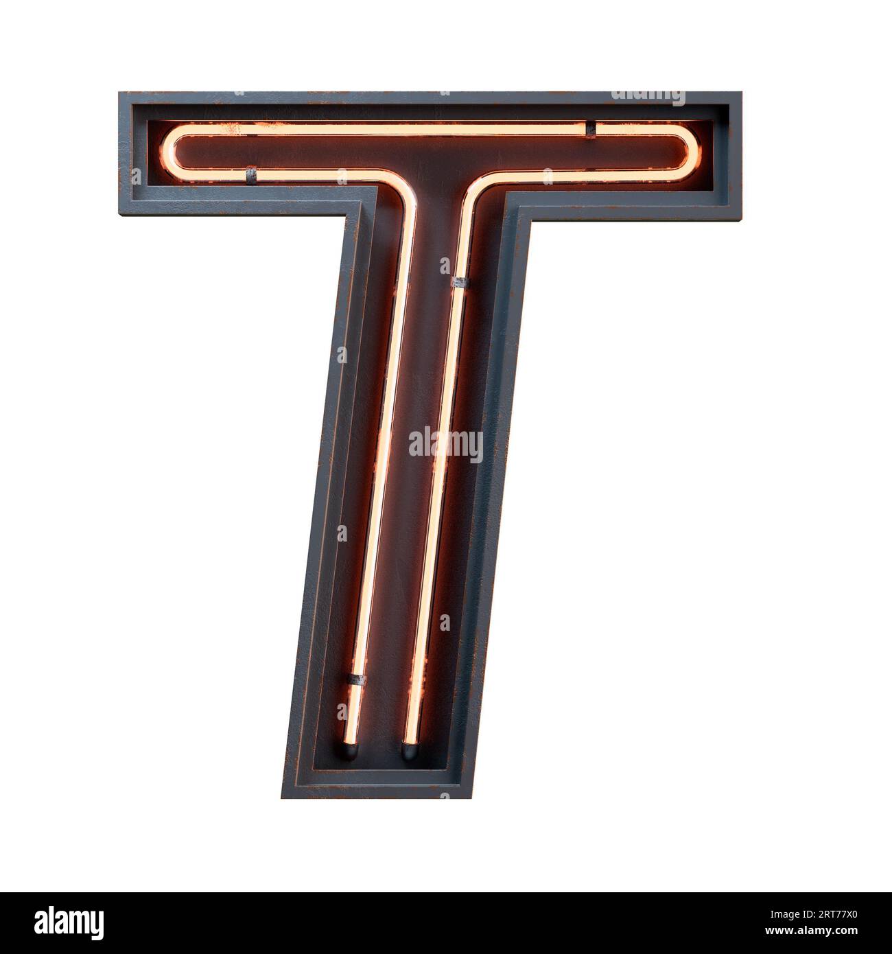 3D illustration of orange Neon light alphabet character Capital letter ...