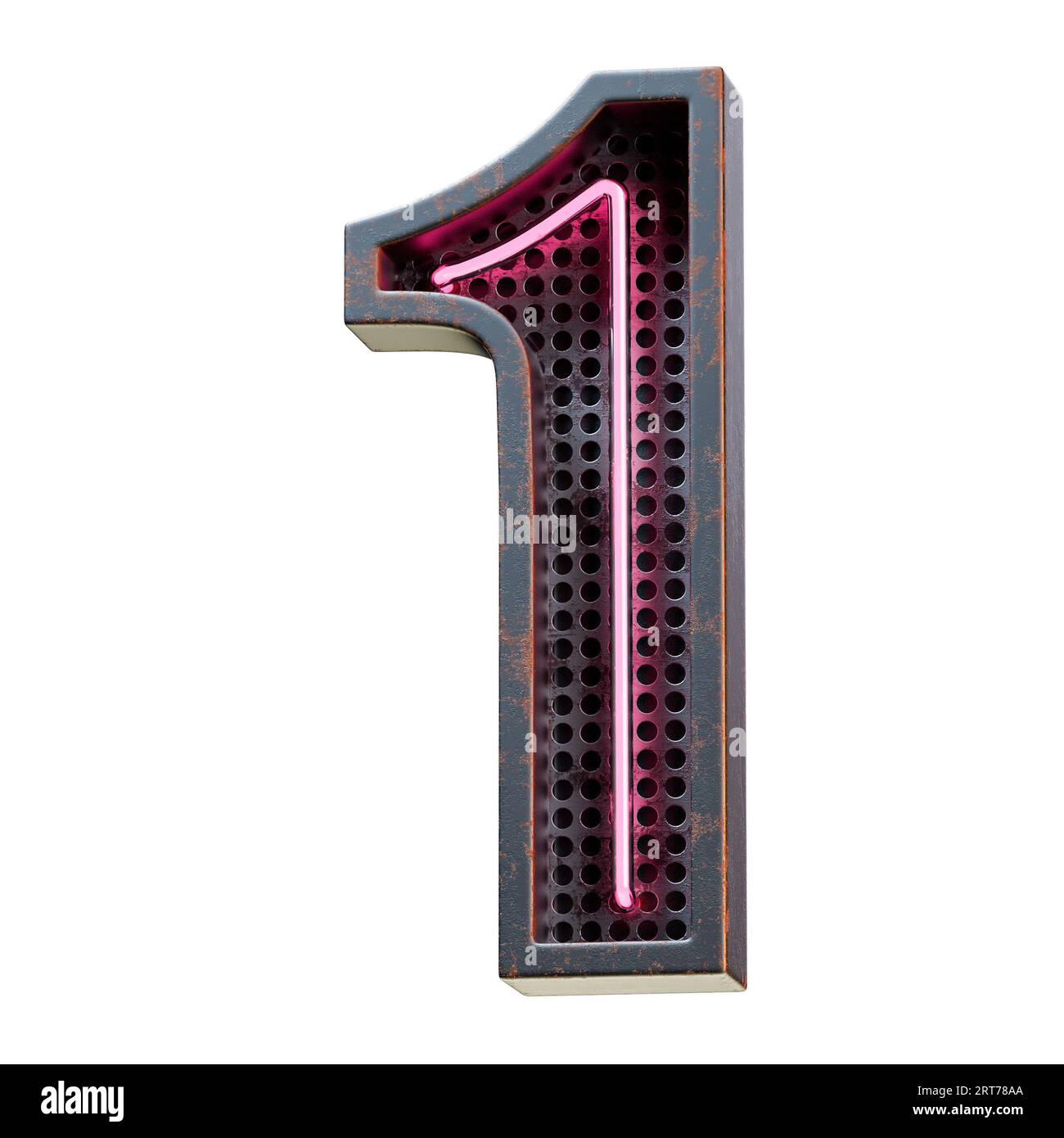3D illustration of Pink Neon light digit number character font. Neon ...
