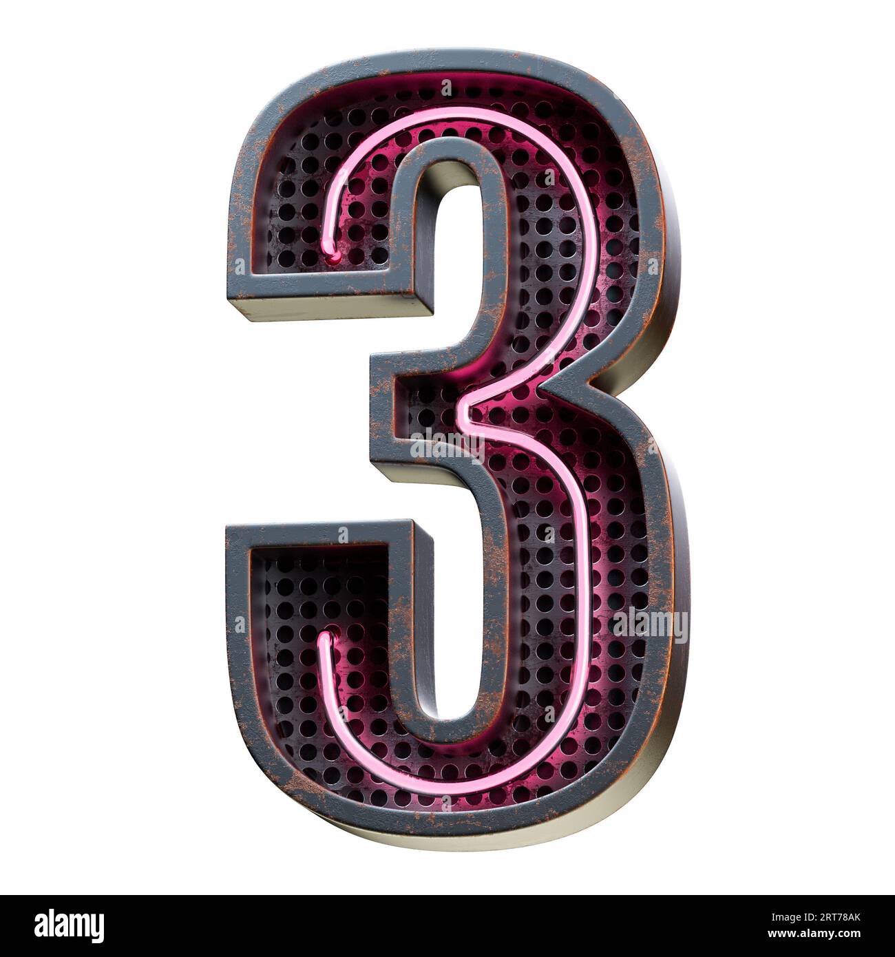 3D illustration of Pink Neon light digit number character font. Neon ...