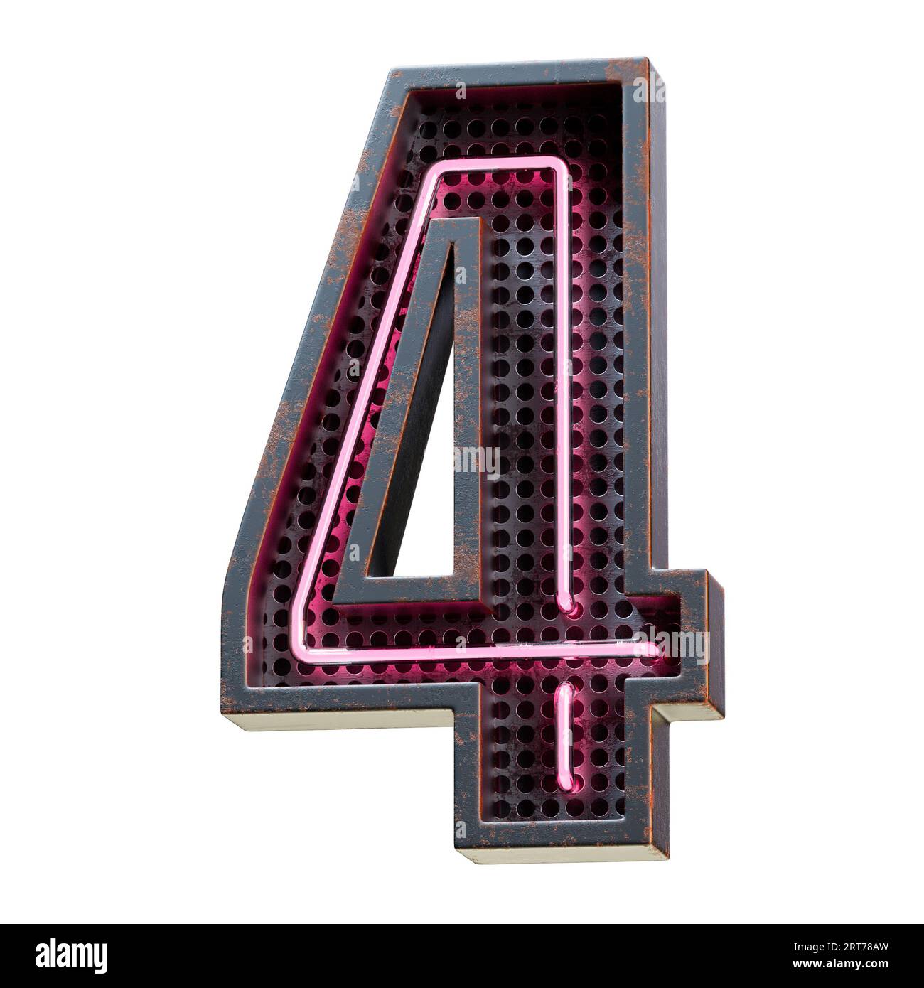 3D illustration of Pink Neon light digit number character font. Neon ...