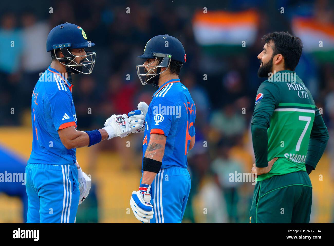 Colombo, Sri Lanka. 11th September 2023. India's Virat Kohli (C) and KL ...