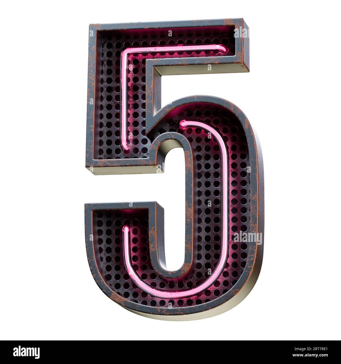 3D illustration of Pink Neon light digit number character font. Neon ...