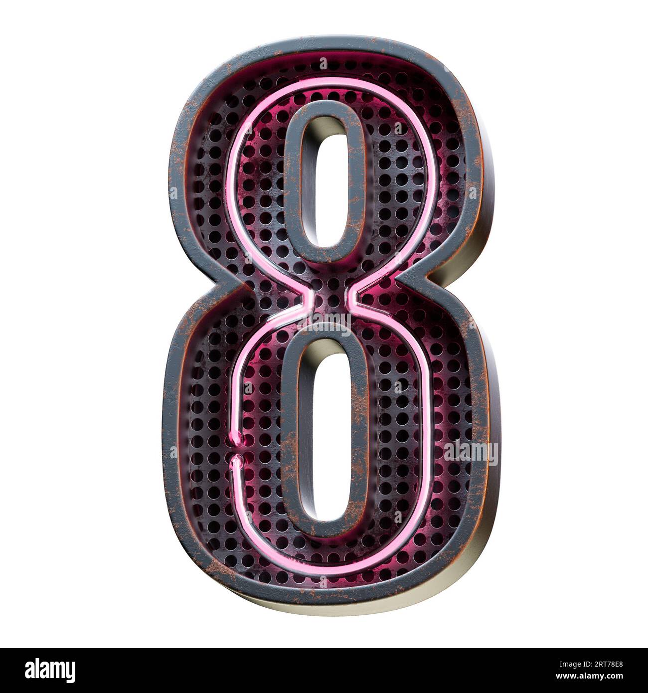 3D illustration of Pink Neon light digit number character font. Neon ...