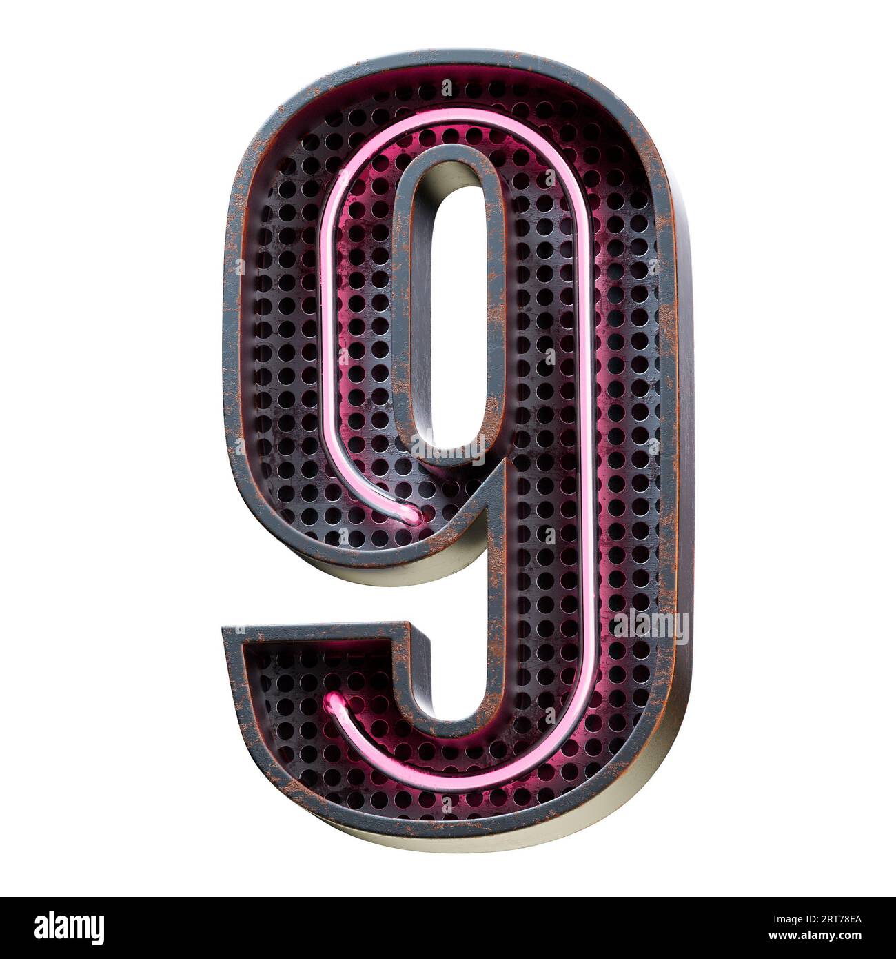 3D illustration of Pink Neon light digit number character font. Neon ...