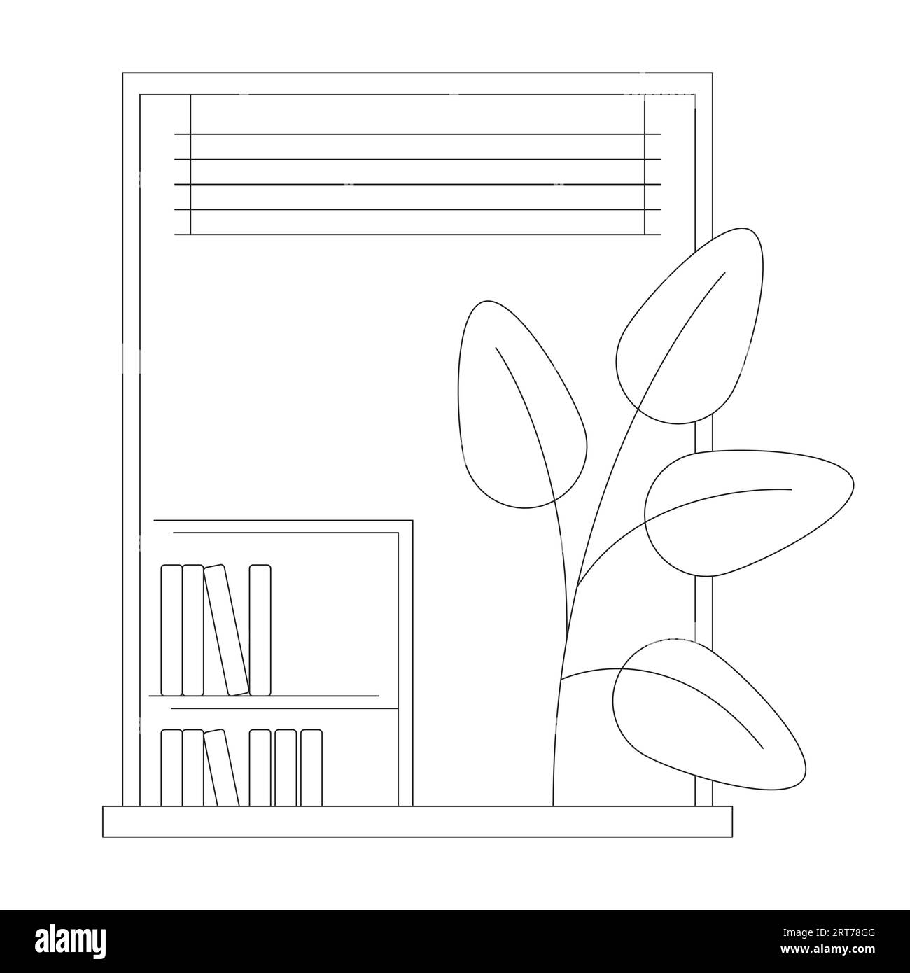Plant near open window bw concept vector spot illustration Stock Vector ...