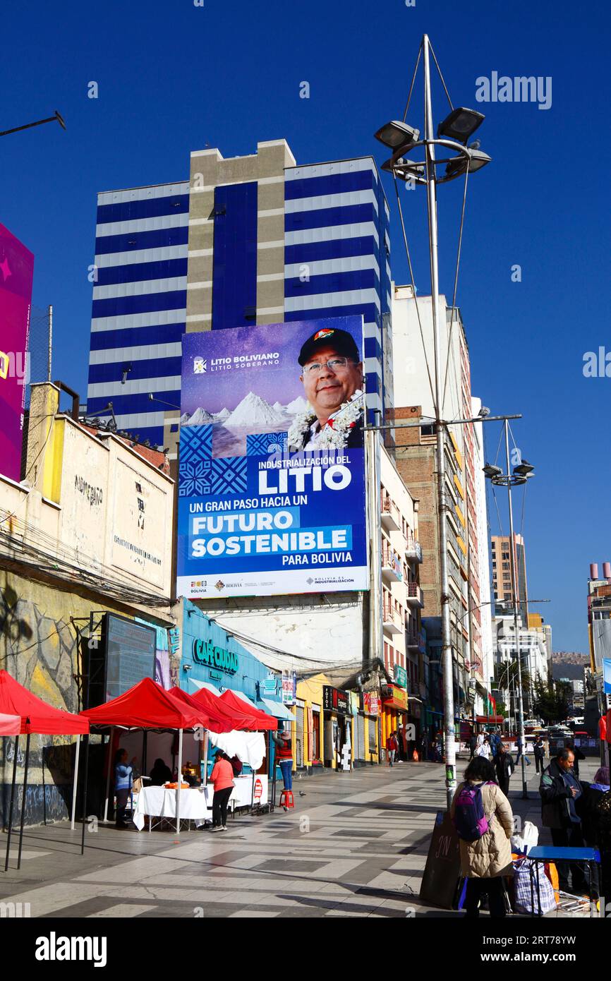 La Paz, BOLIVIA; September 11th 2023: A hoarding with Bolivian ...