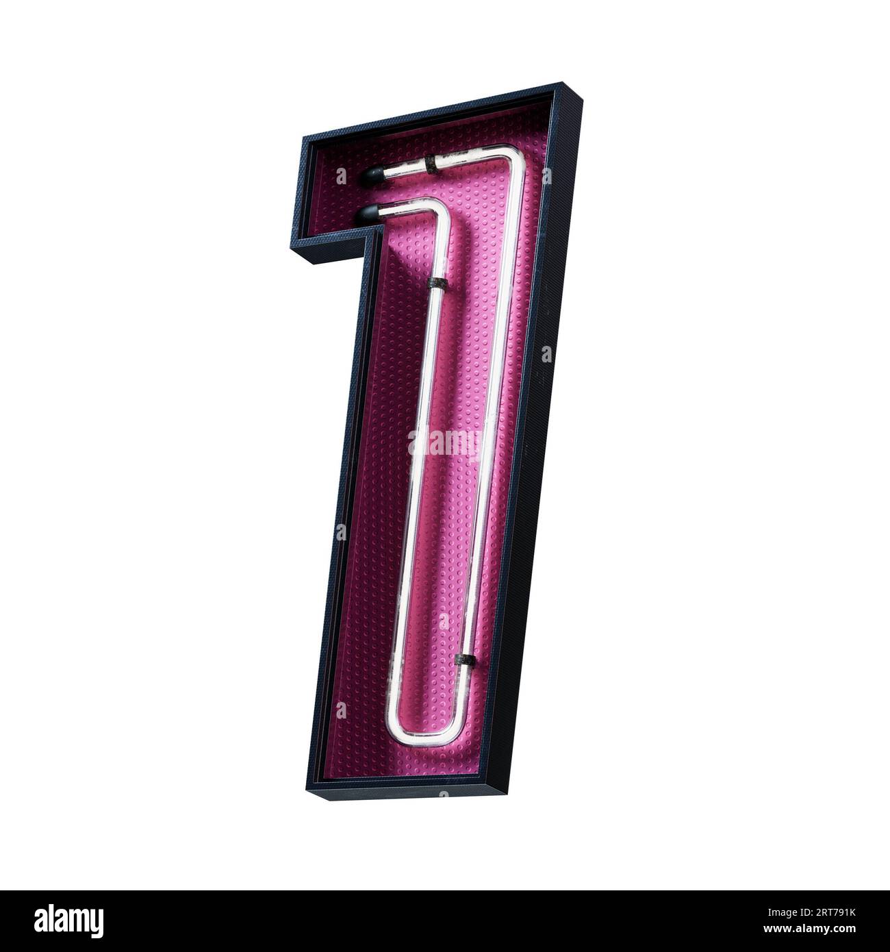 3D illustration of White Neon light digit number character font. Neon ...