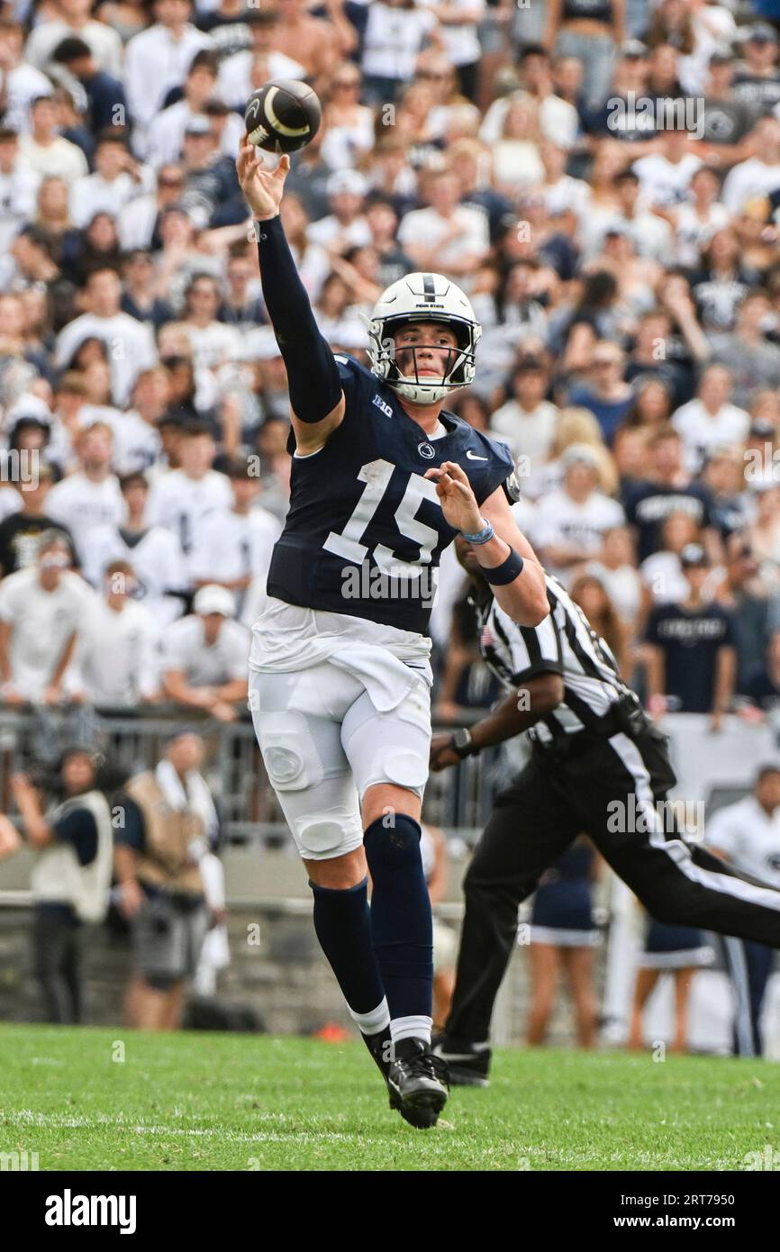 Penn State quarterback Drew Allar (15) looks to pass during the first half of an NCAA college ...