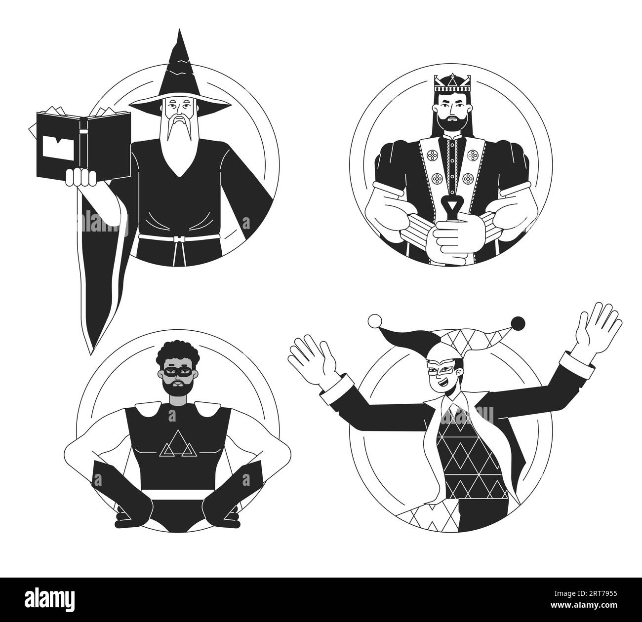 People archetypes flat line black white vector characters set Stock ...