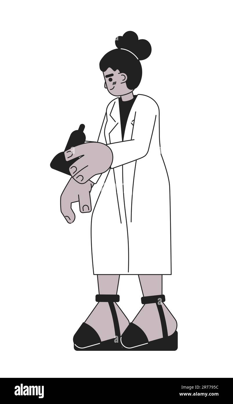 Doctor holding ultrasound hand device monochromatic flat vector ...