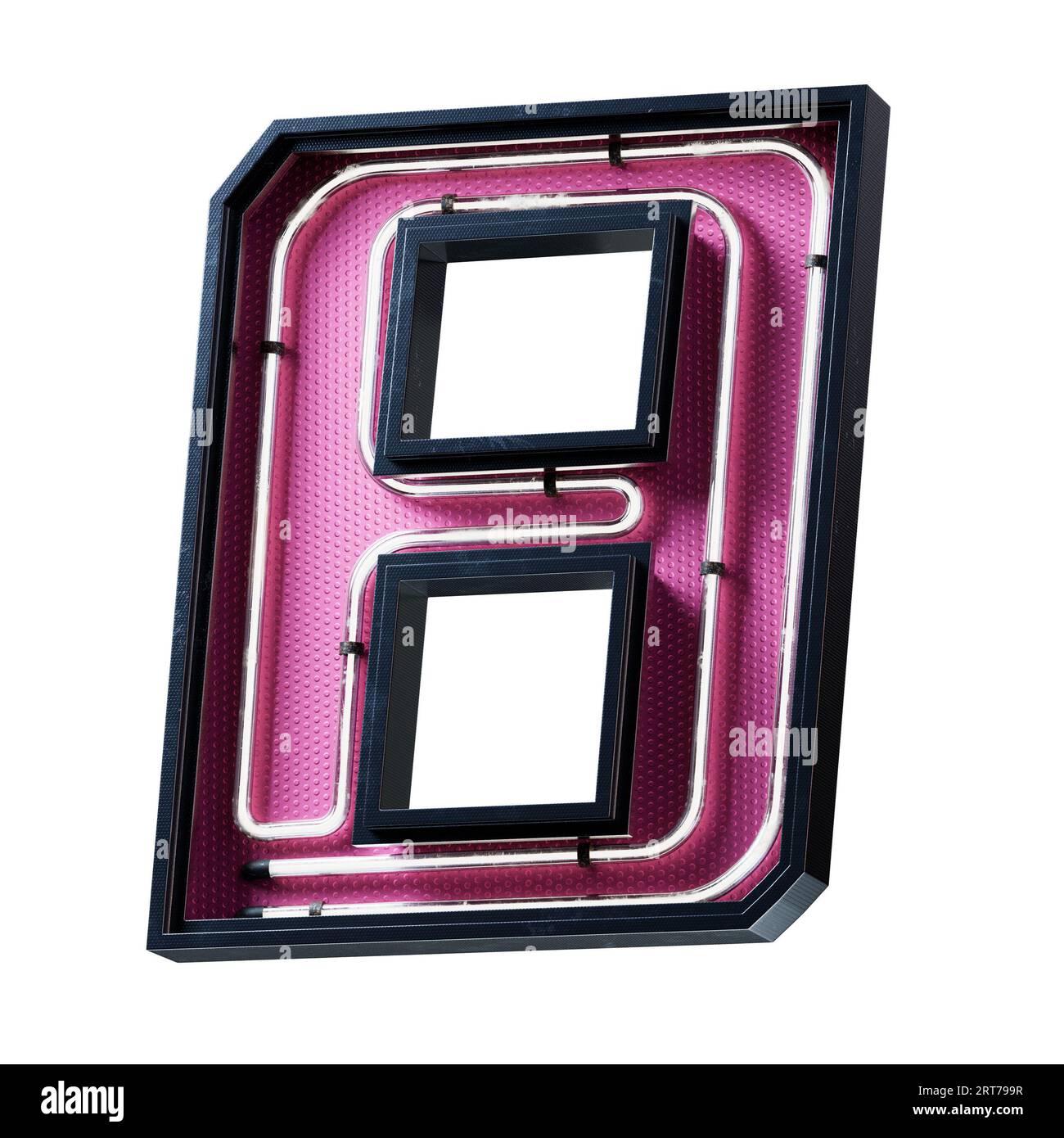 3D illustration of White Neon light digit number character font. Neon ...