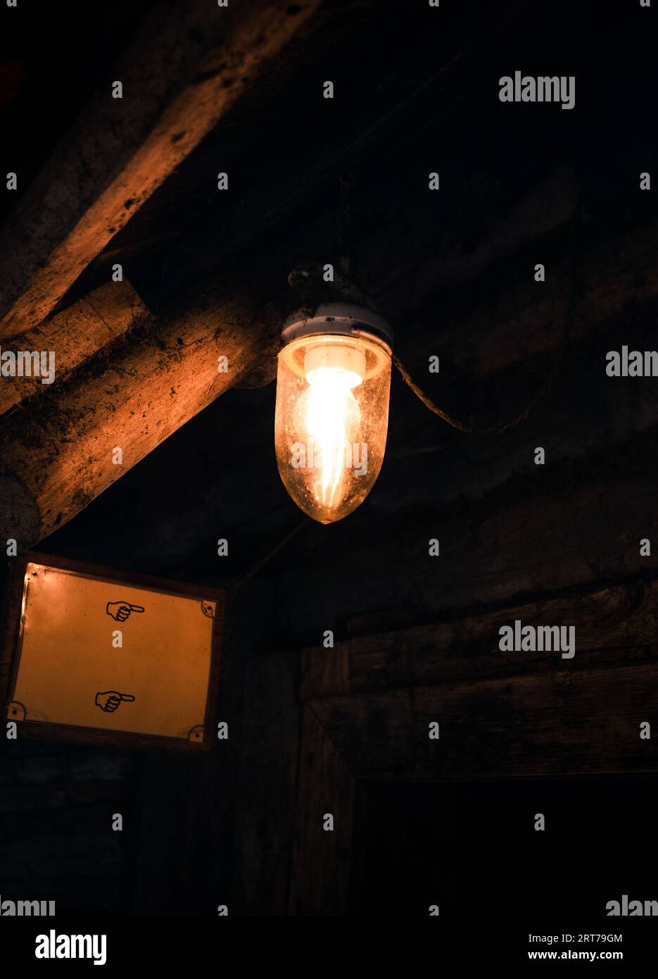 Vertical dark photo of vintage (retro) lighting bulb hanging from the ...