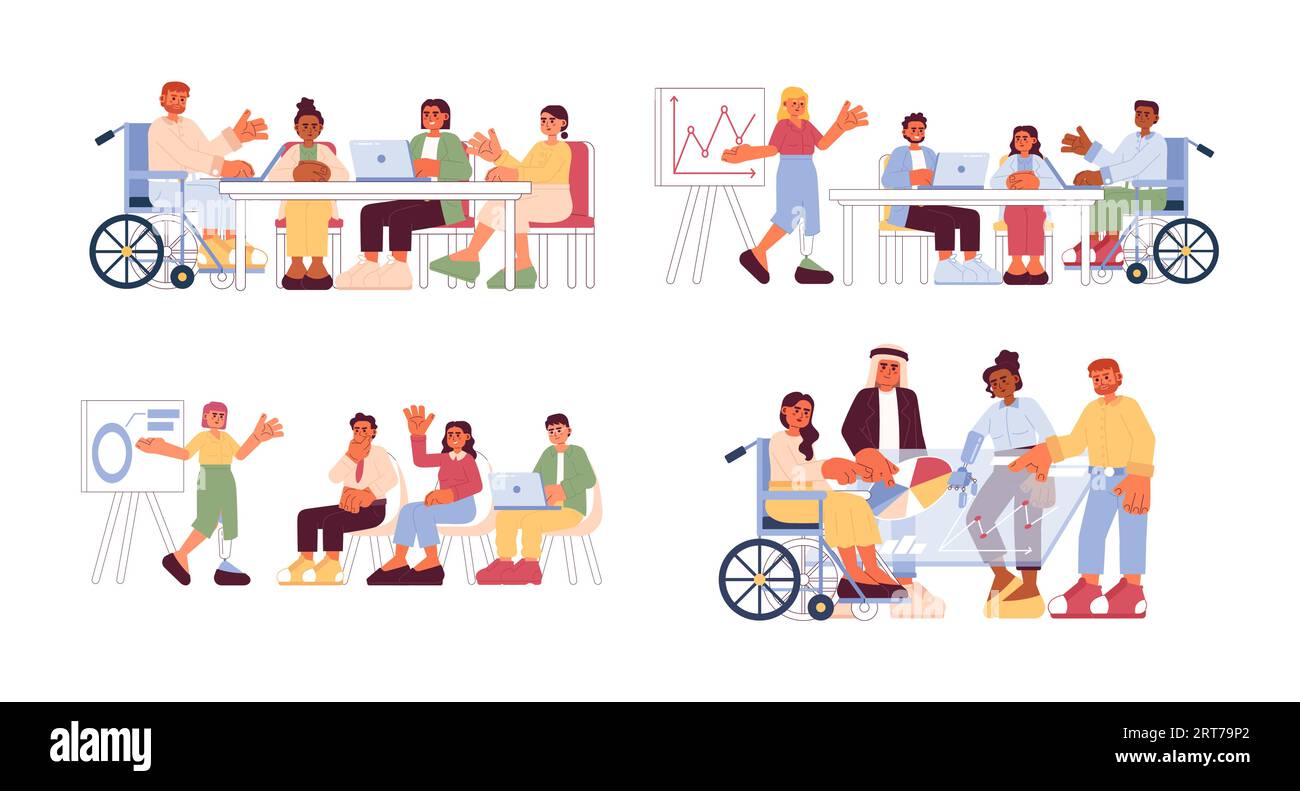 Diverse team working together cartoon flat illustration set Stock ...