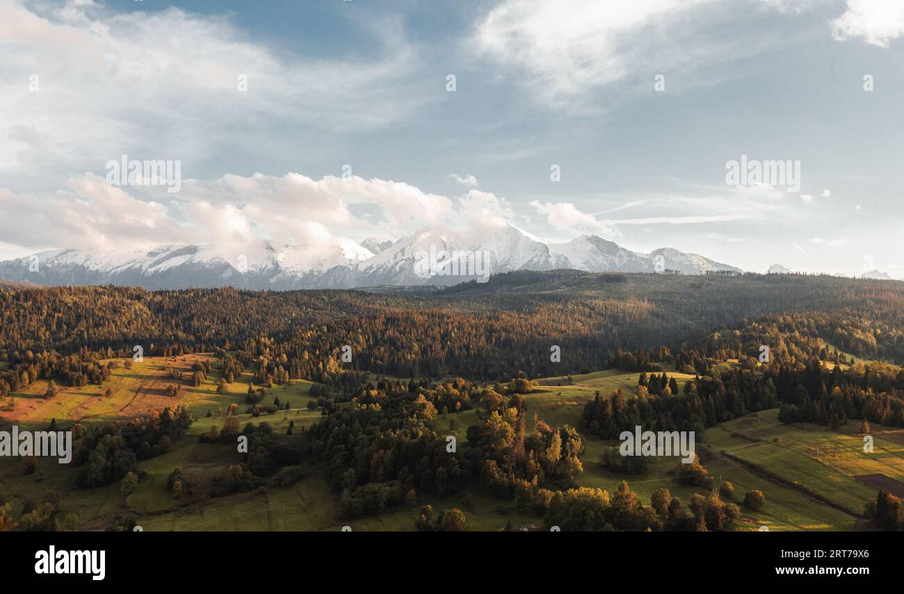 Panoramic and aerial photo of Belianske Tatry Mountains with beautiful ...