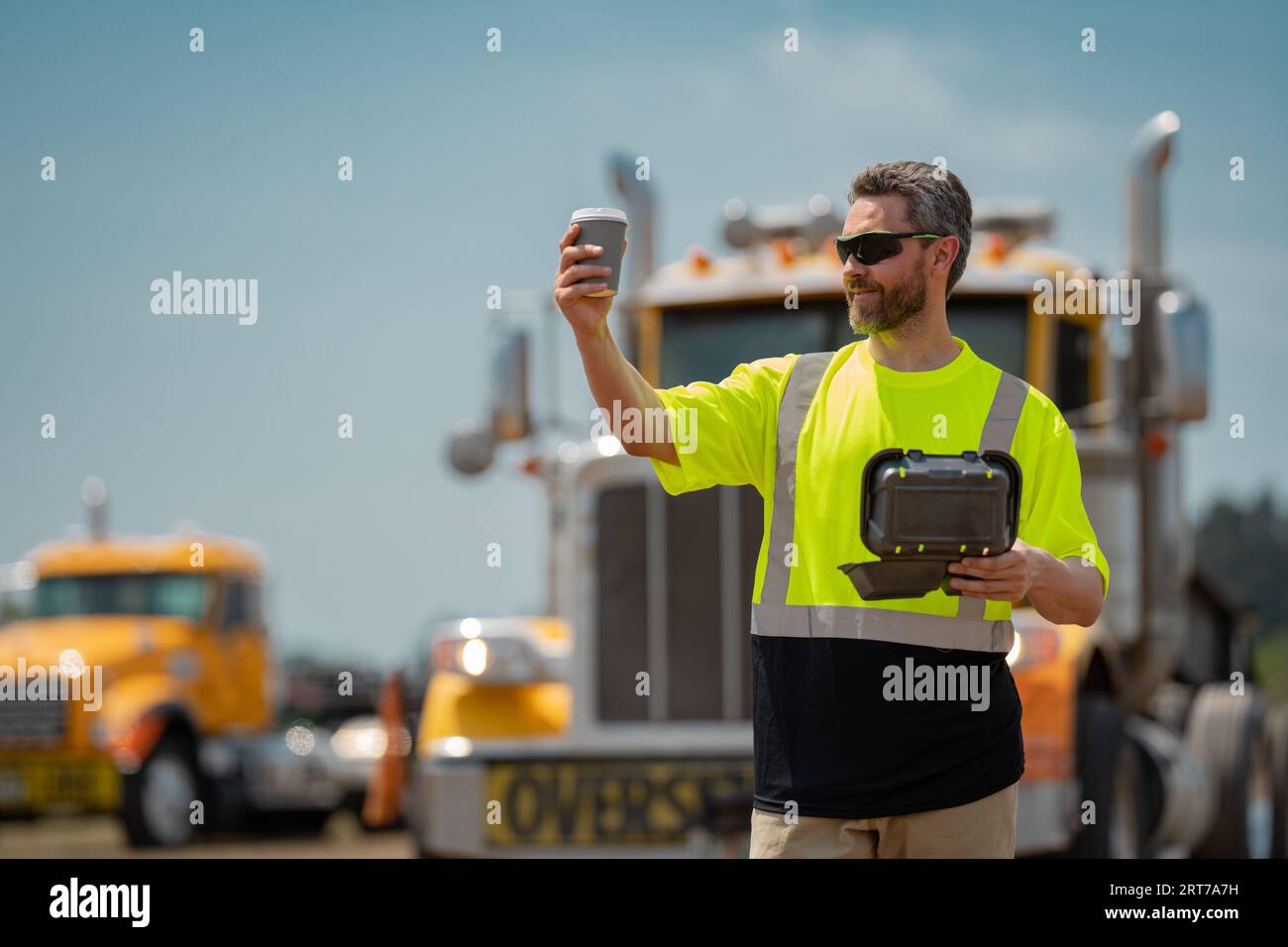 Construction builder in building uniform on buildings construction ...