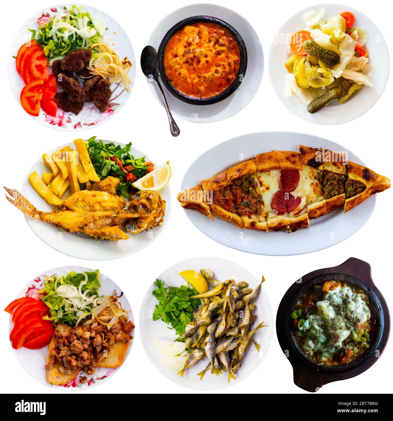 Set of various plates of Turkish cuisine isolated on white Stock Photo ...