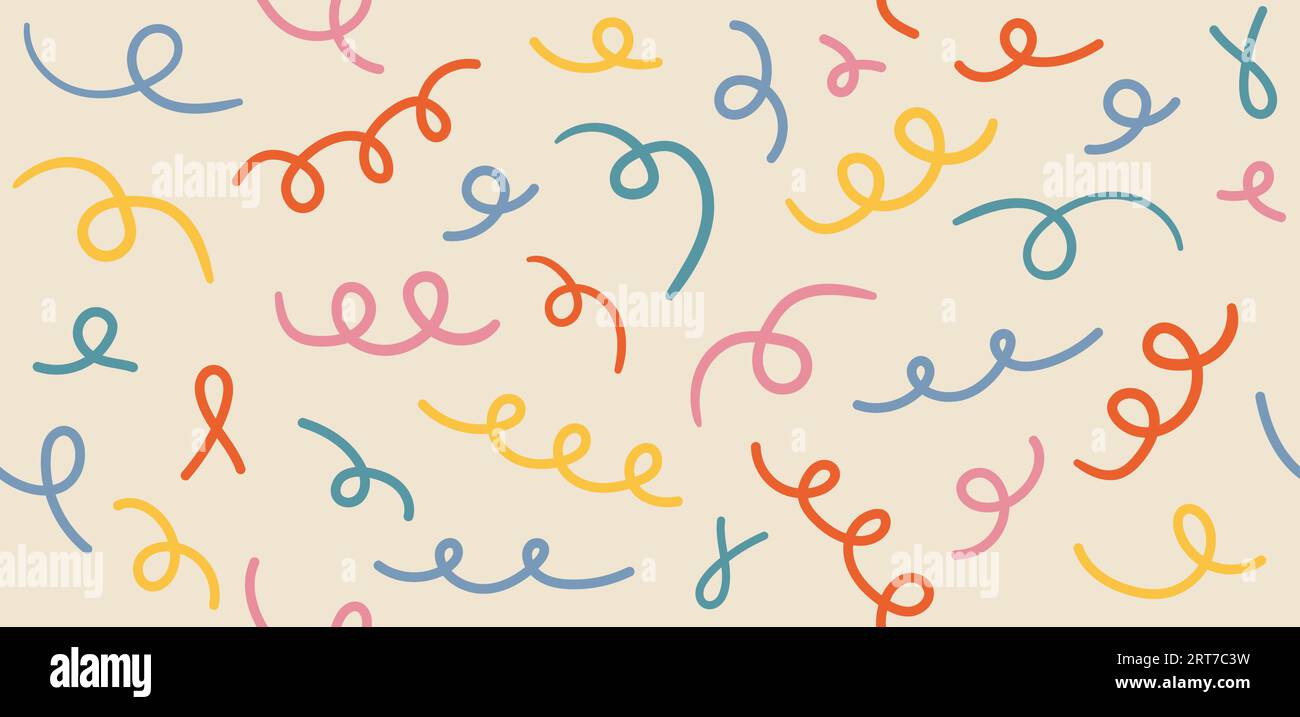 Colorful hand drawn twisted lines Y2K naive seamless pattern. Abstract ...