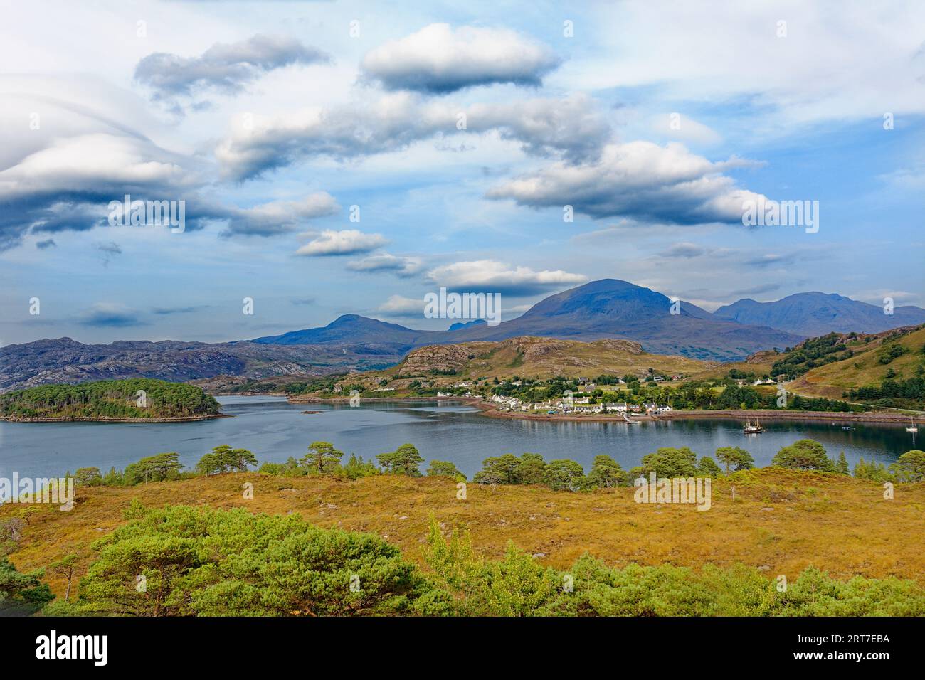 Shieldaig Sutherland Scotland looking across the Loch to the village ...