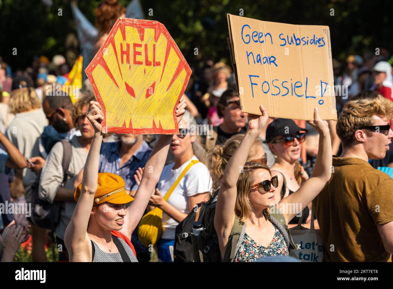 The Hague, The Netherlands, 09.09.2023, Climate activists with banners ...