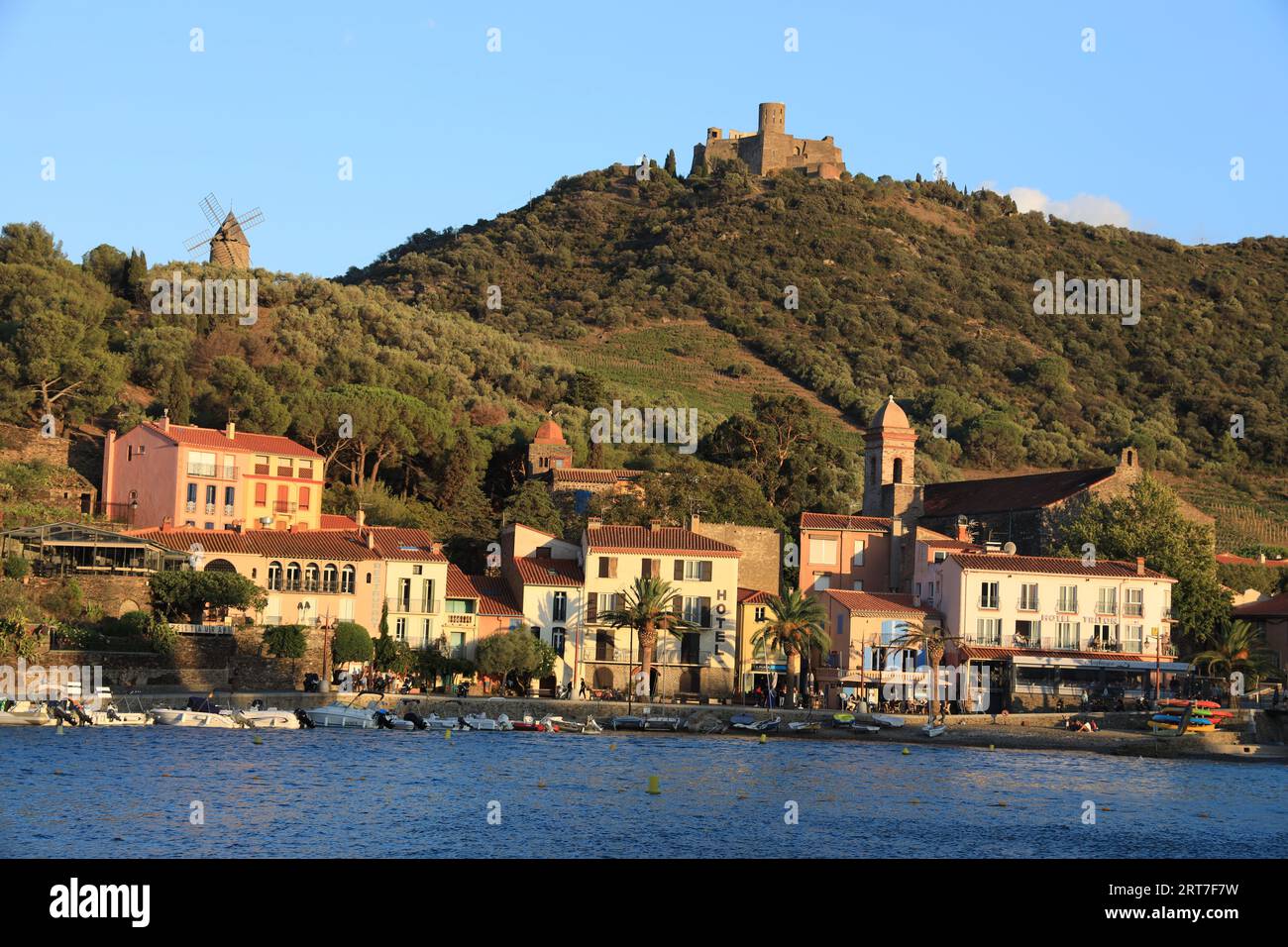 Collioure, France - August 2023: a view of Collioure from across bay ...