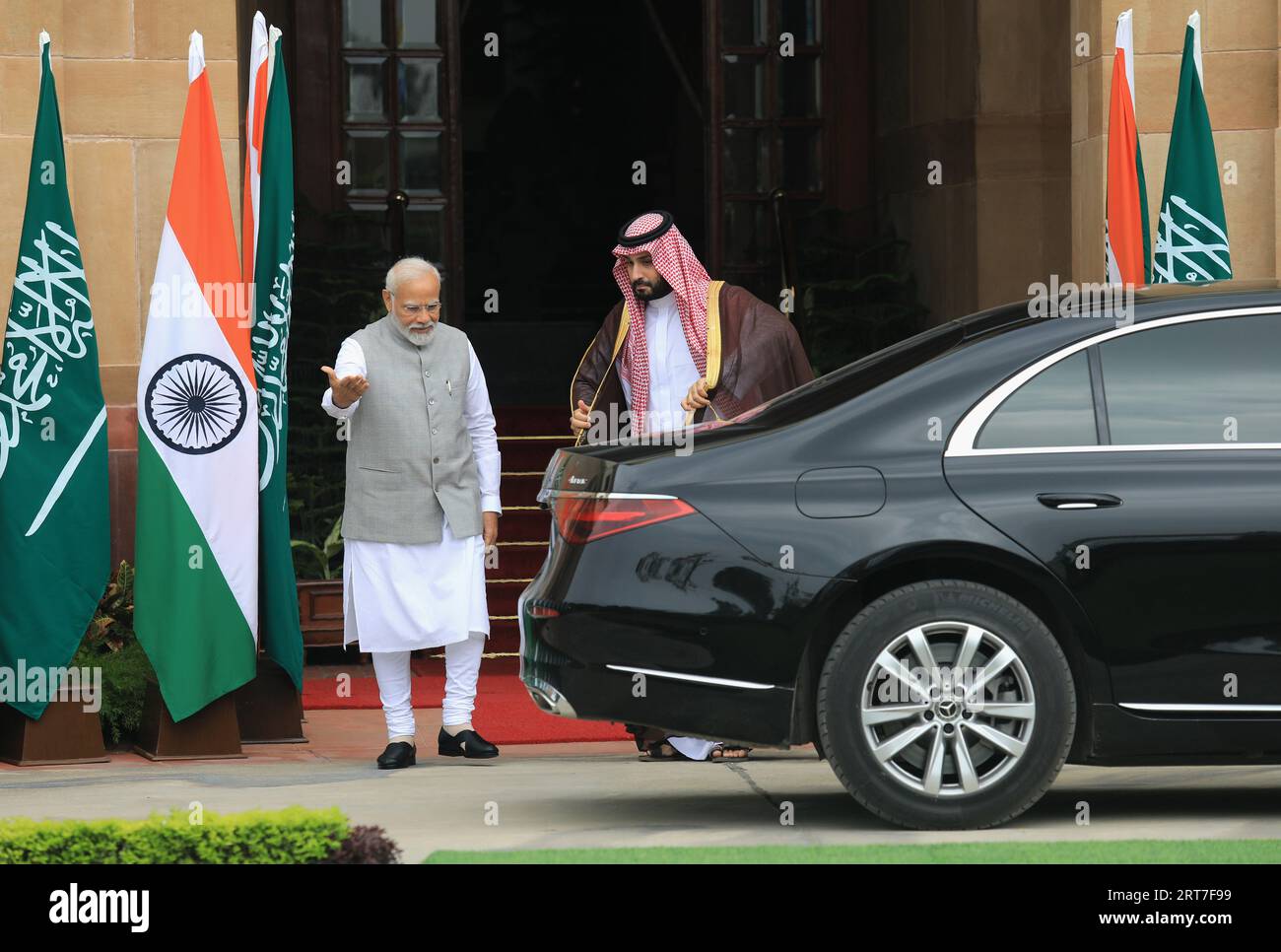 New Delhi, India. 11th Sep, 2023. Indian Prime Minister Narendra Modi receives Saudi Arabia's ...