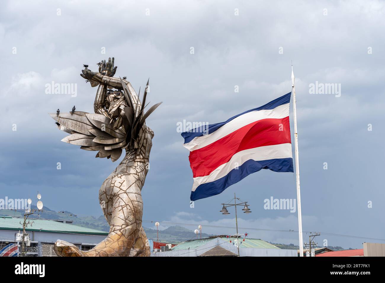 Beautiful View of the Costa Rica Flag with the Bicentennial Angel in ...