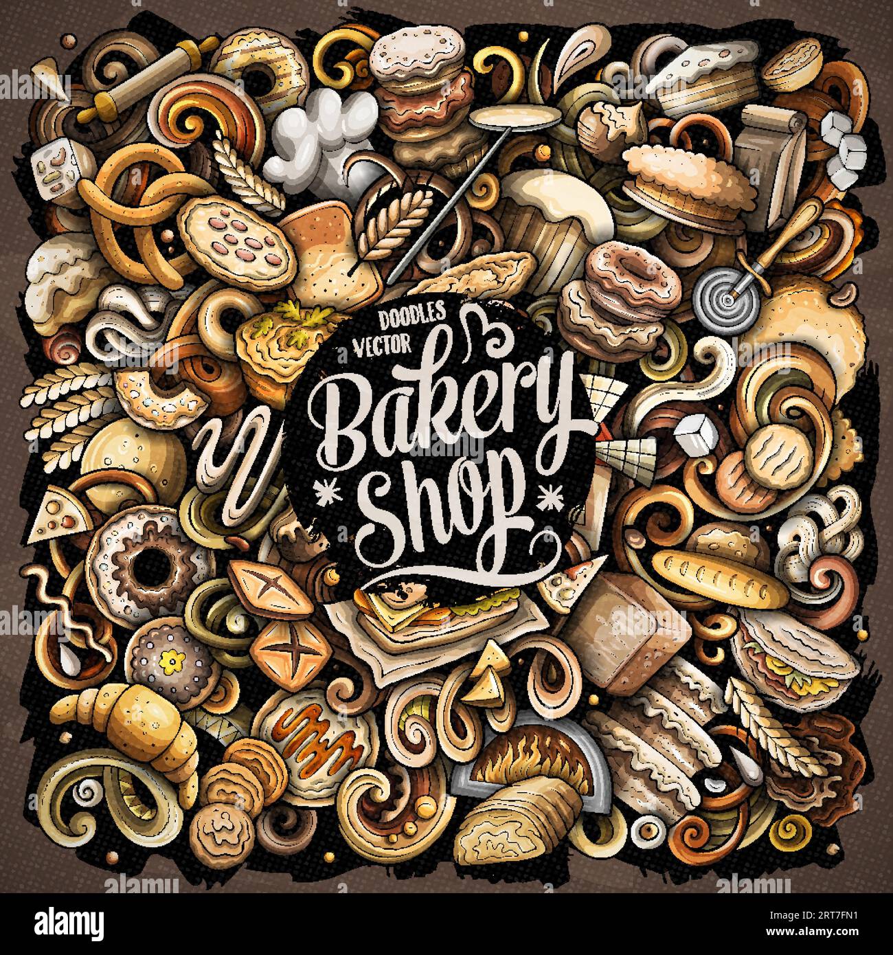 Cartoon vector Bakery doodle illustration features a variety of ...