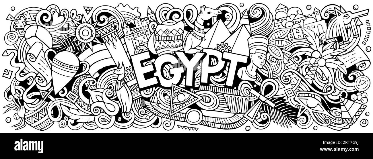 Vector illustration with Egypt theme doodles. Sketchy and eye-catching ...