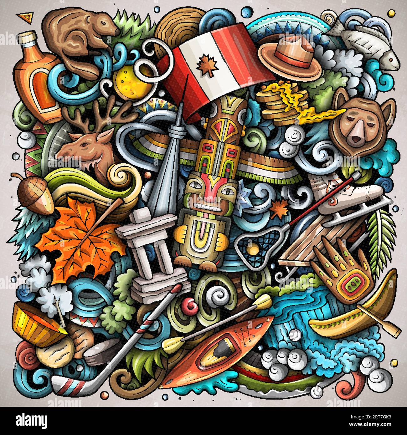 Cartoon doodle Canada Illustration. Background with local Canadian ...