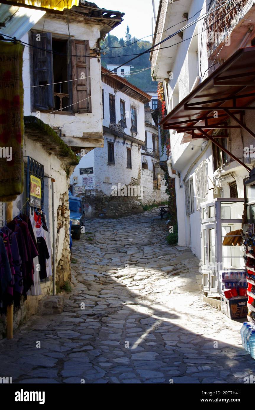 Beautiful narrow streets and buildings in this typical Turkish hill ...