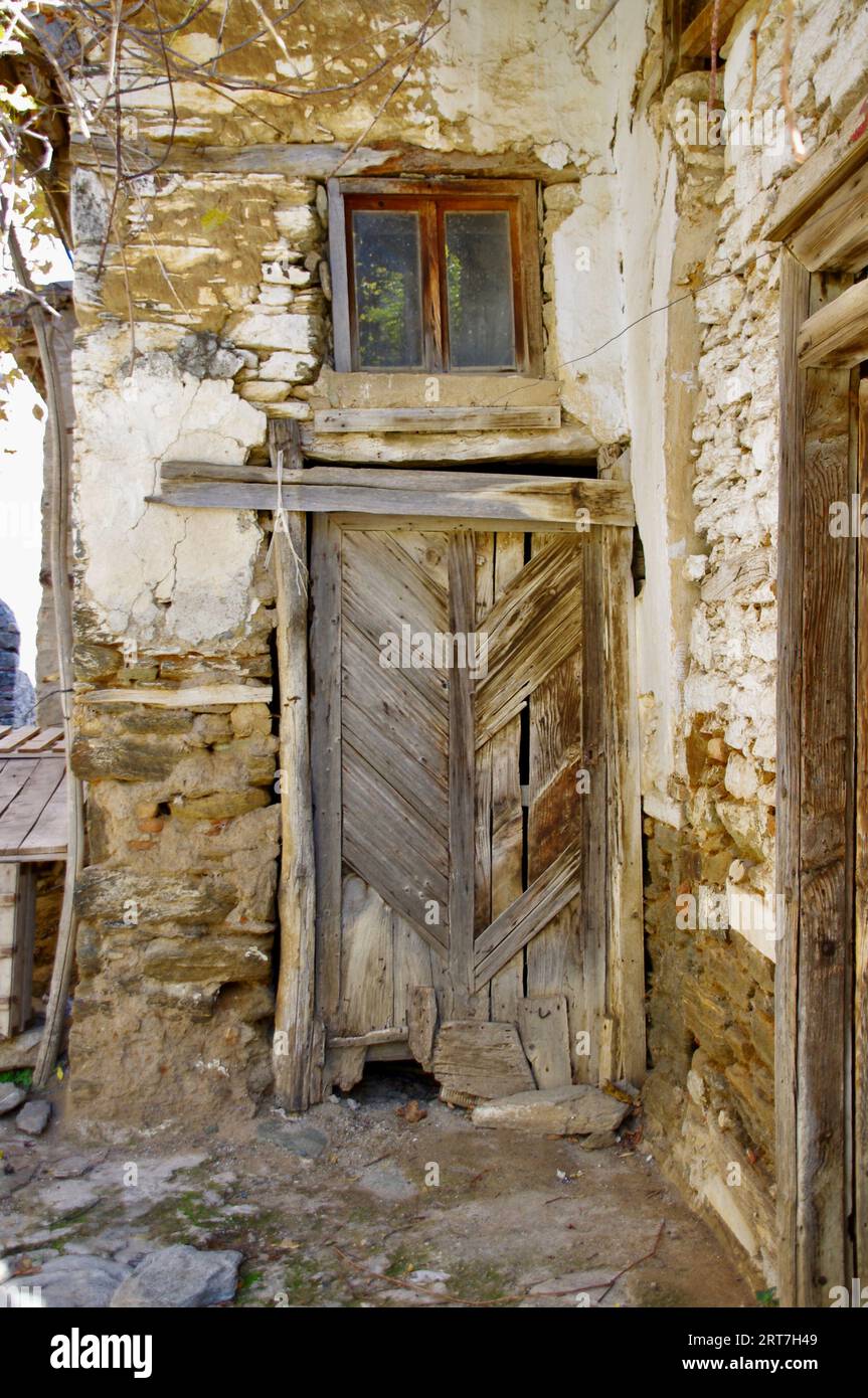 Rustic Wooden doorway in an old stone built Turkish Village House Stock ...