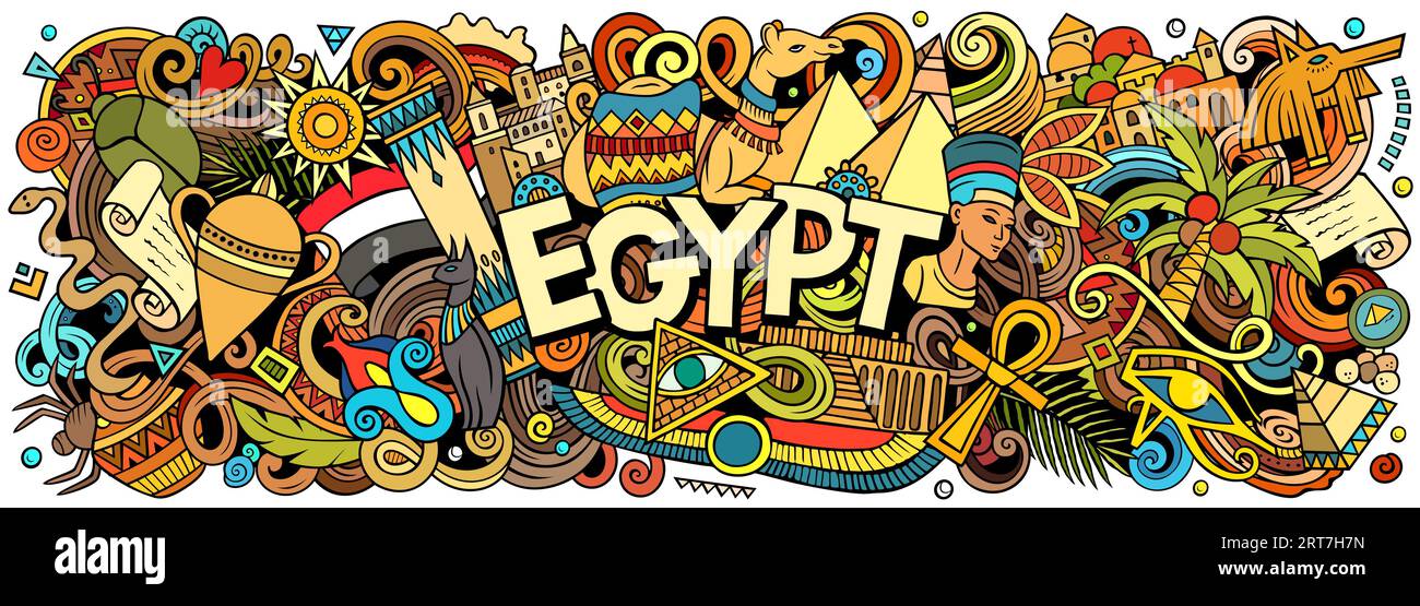 Vector illustration with Egypt theme doodles. Vibrant and eye-catching ...