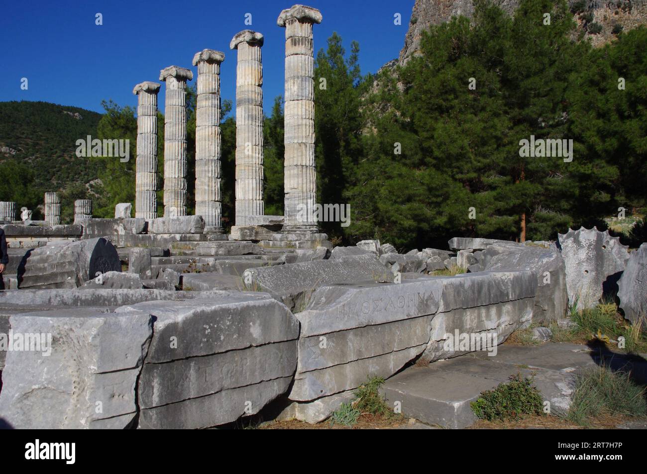 Ancient columns at The Temple of Athena Polias from 350-330 BC. Priene ...