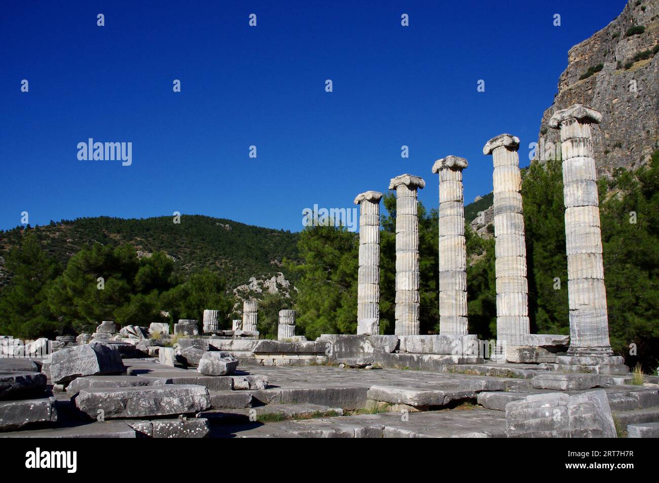 Ancient columns at The Temple of Athena Polias from 350-330 BC. Priene ...