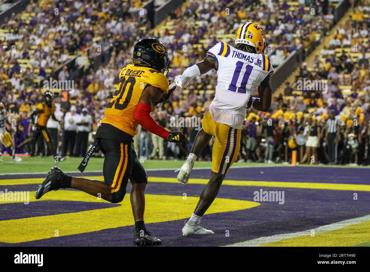September 09, 2023: LSU receiver Brian Thomas Jr. (11) brings in a ...