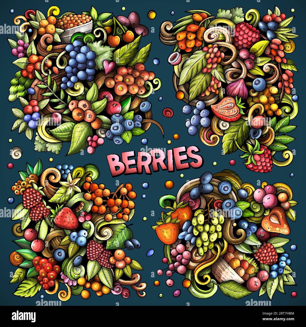 Berries cartoon vector doodle designs set. Colorful detailed ...