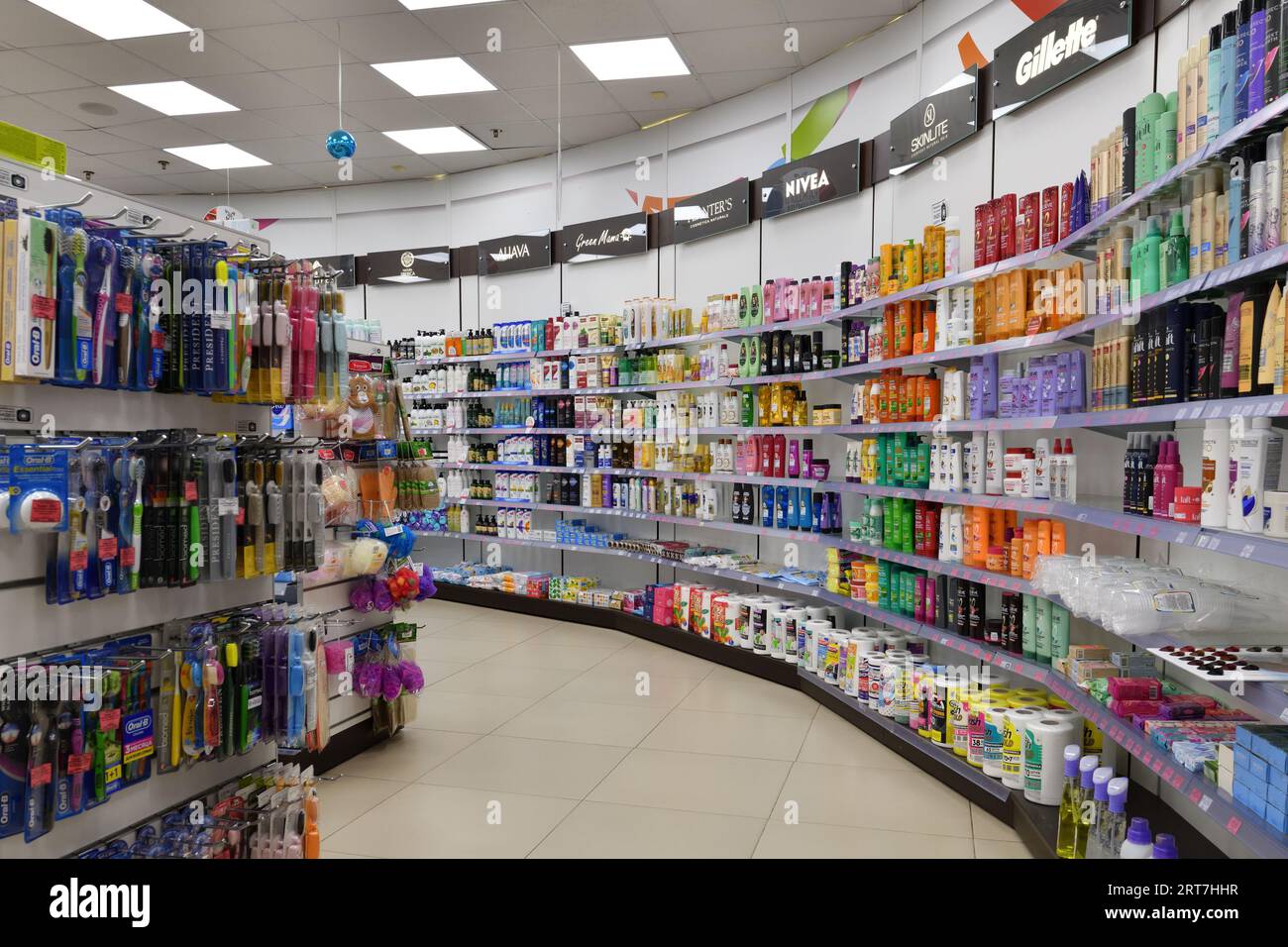 Moscow, Russia - Sept 10. 2023. Interior of the Elize cosmetic store ...