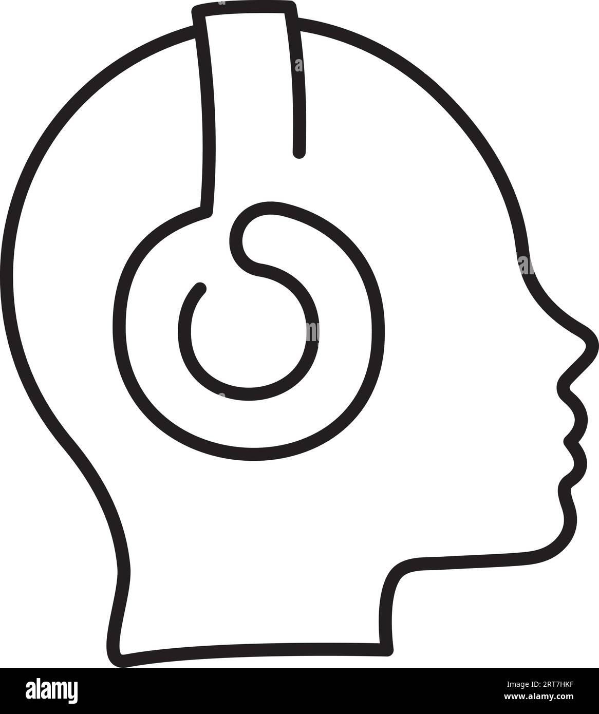 vector human head with headphone. listening music. learning lesson with ...