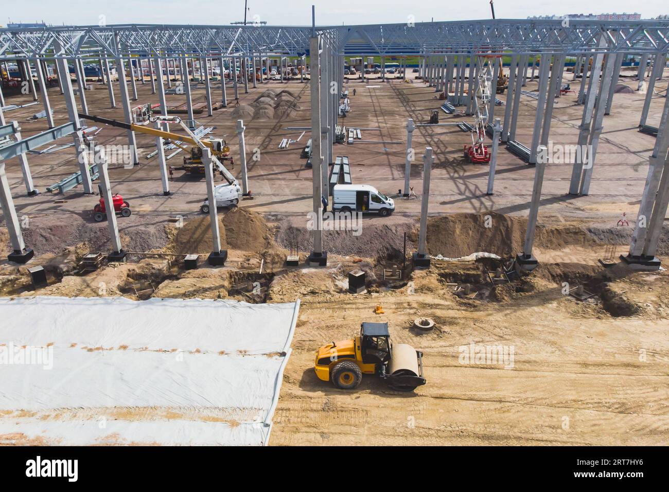 Construction site of a large warehouse storage building and logistics ...