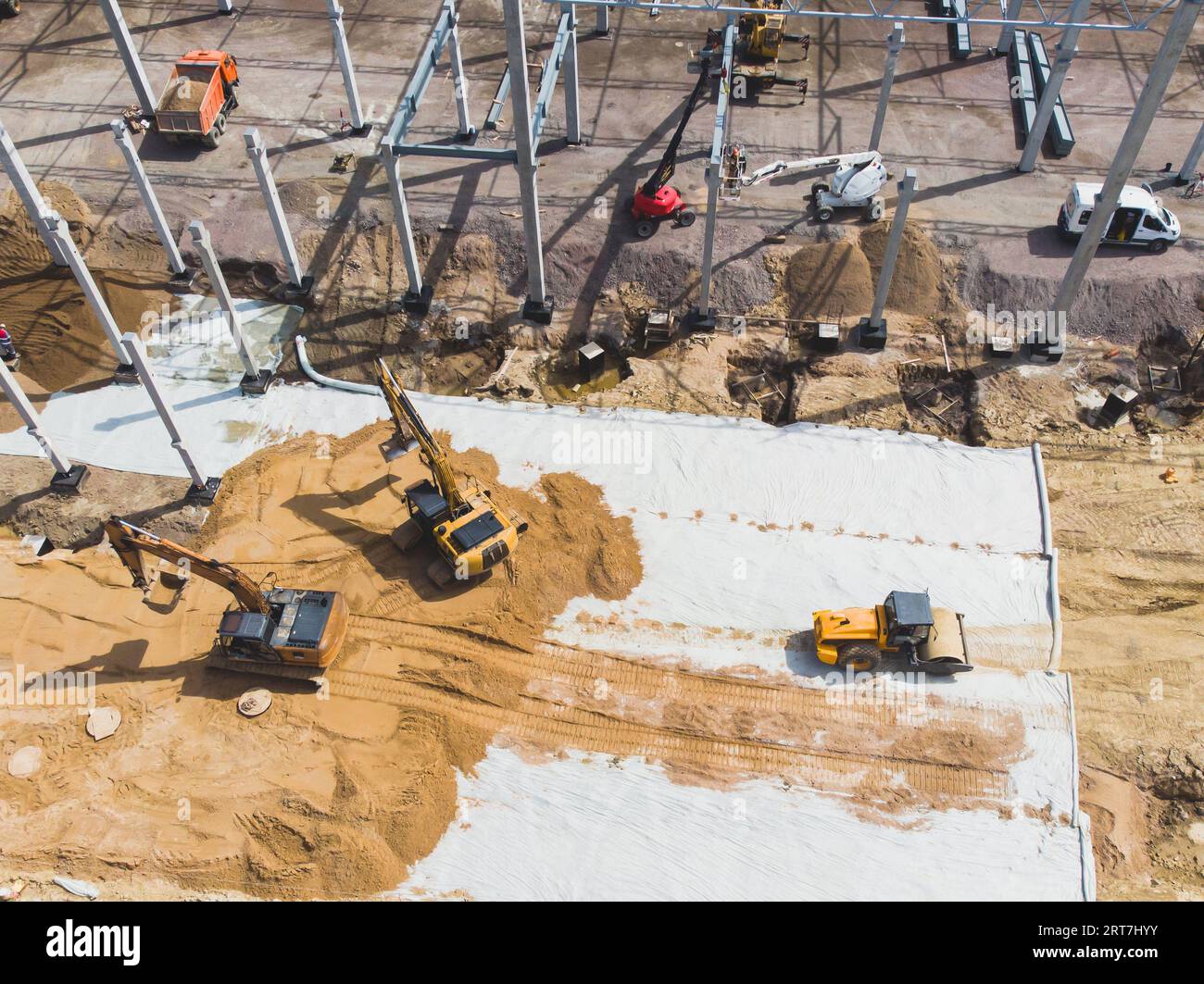 Construction site of a large warehouse storage building and logistics ...
